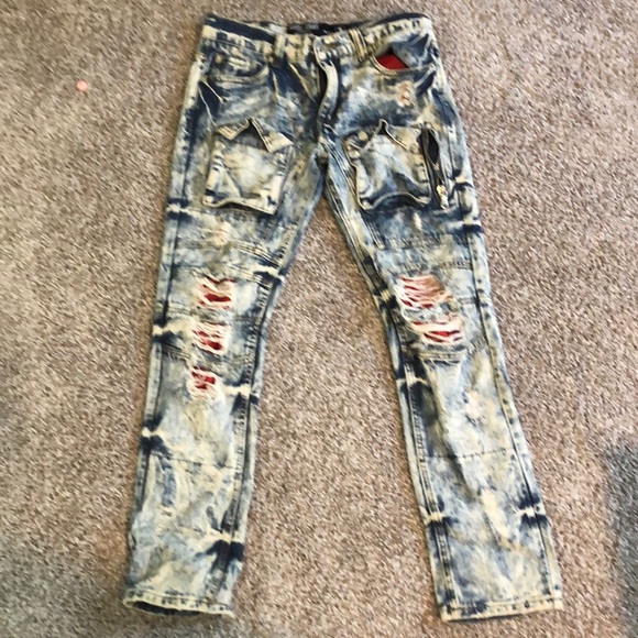 Jeans | Designer Blue Jean Ripped Pants With Red Offset Inside | Poshmark